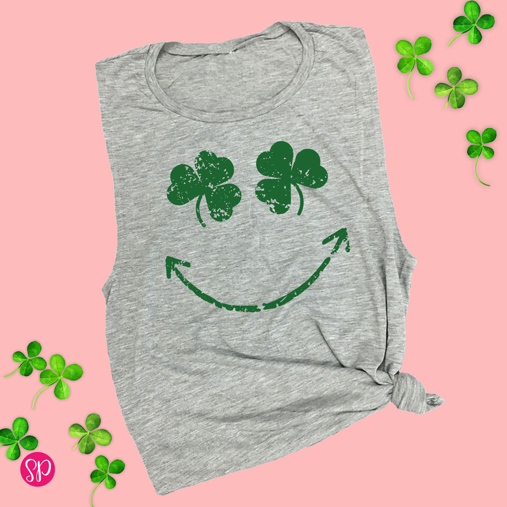 Shamrock Smiley Face Muscle Tee – Spunky Pineapple